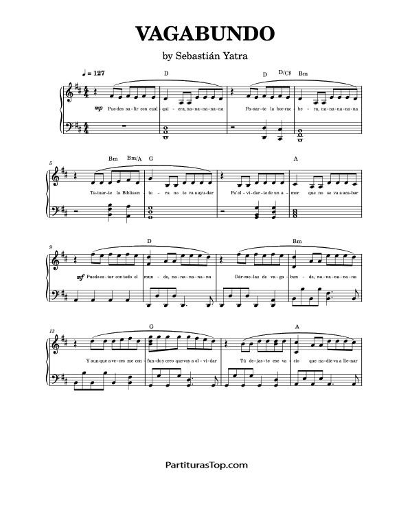 VAGABUNDO Partitura Sebastian Yatra | ♪ Partituras Top